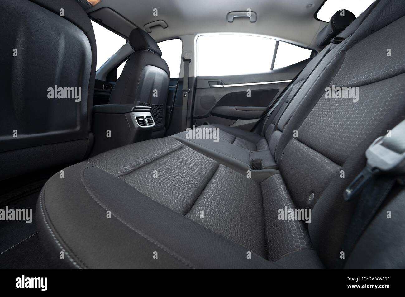 Car interior after deep cleaning back rear view with isolated window ...