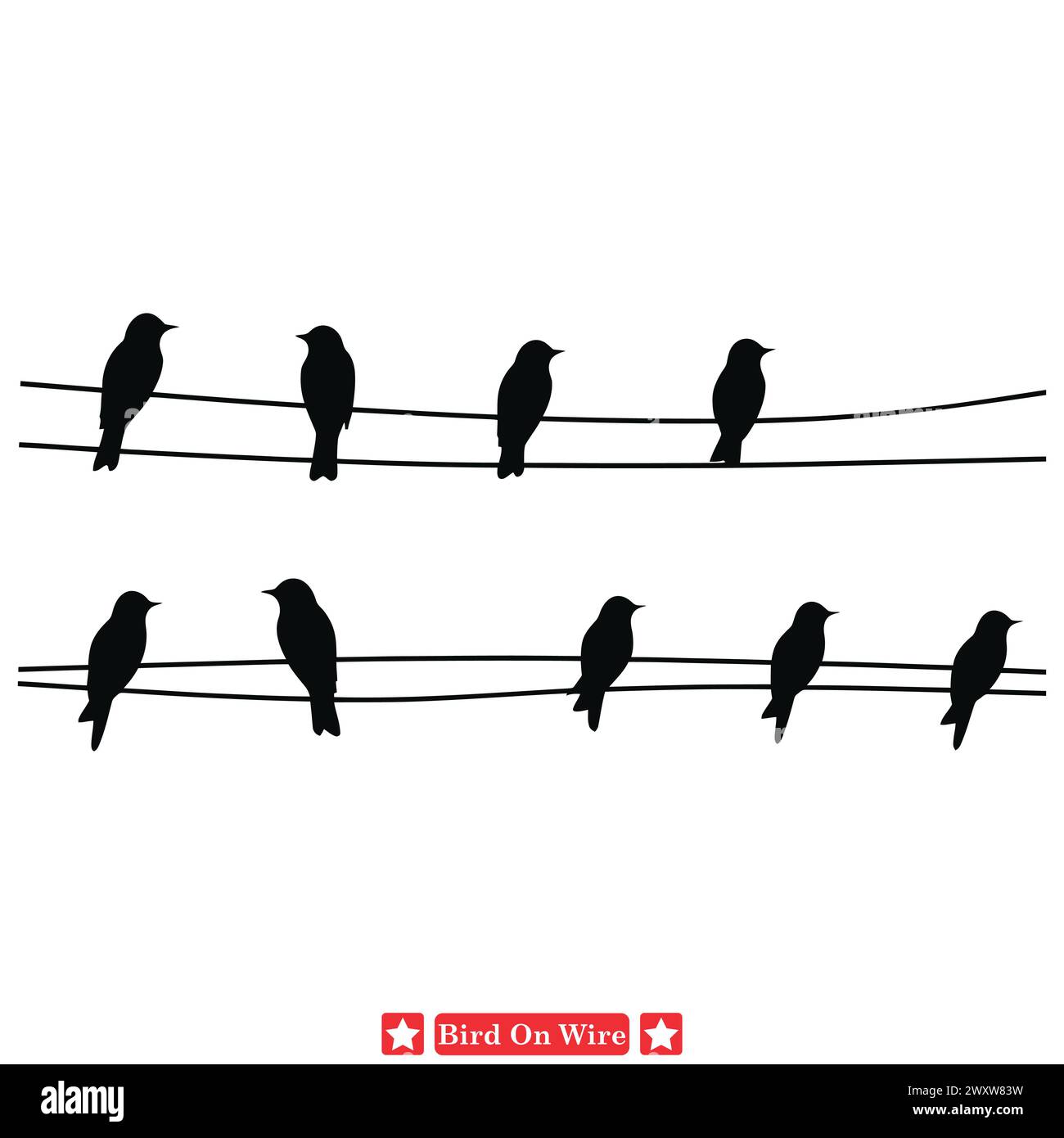Swooping Swirls Dynamic Birds on Wire Silhouettes Stock Vector Image ...