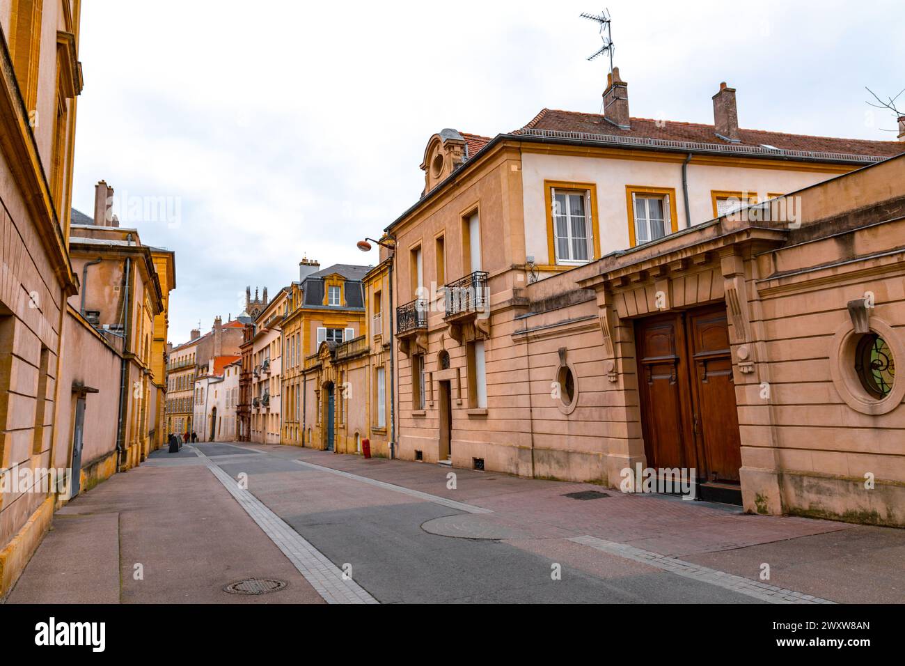 Street view and typical french buildings in the city of Metz, France ...