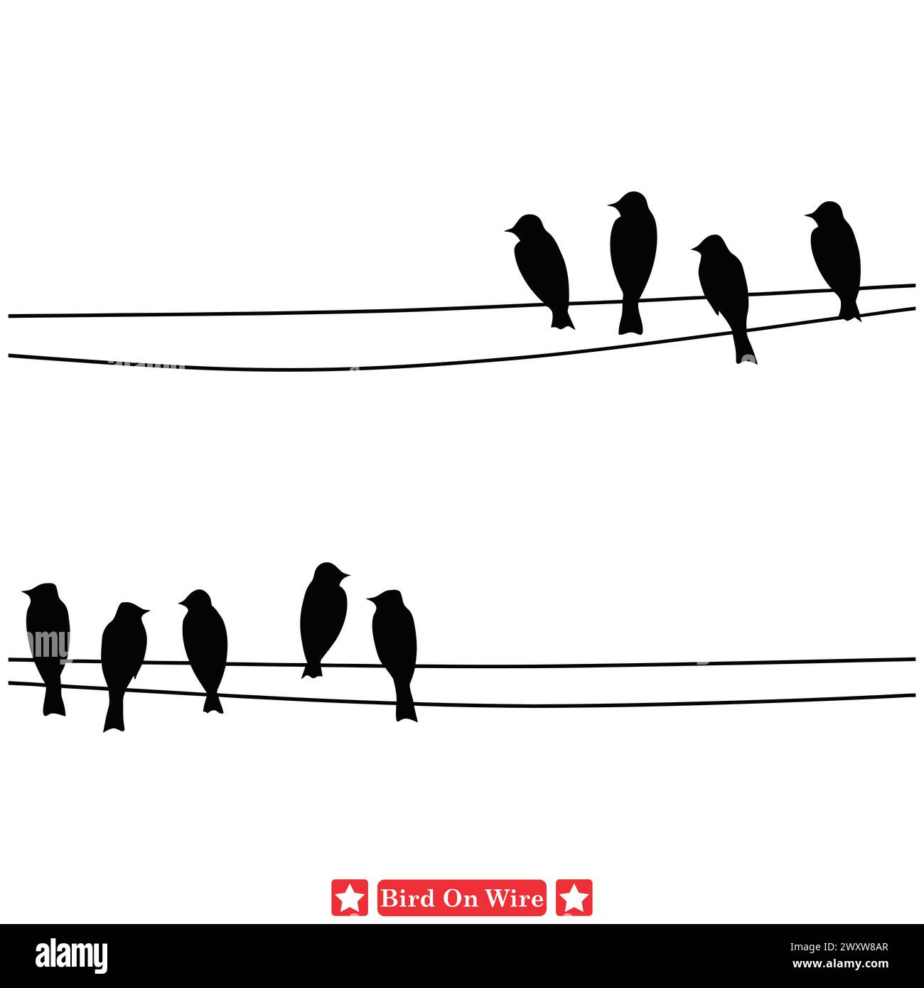Swooping Swirls Dynamic Birds on Wire Silhouettes Stock Vector Image ...