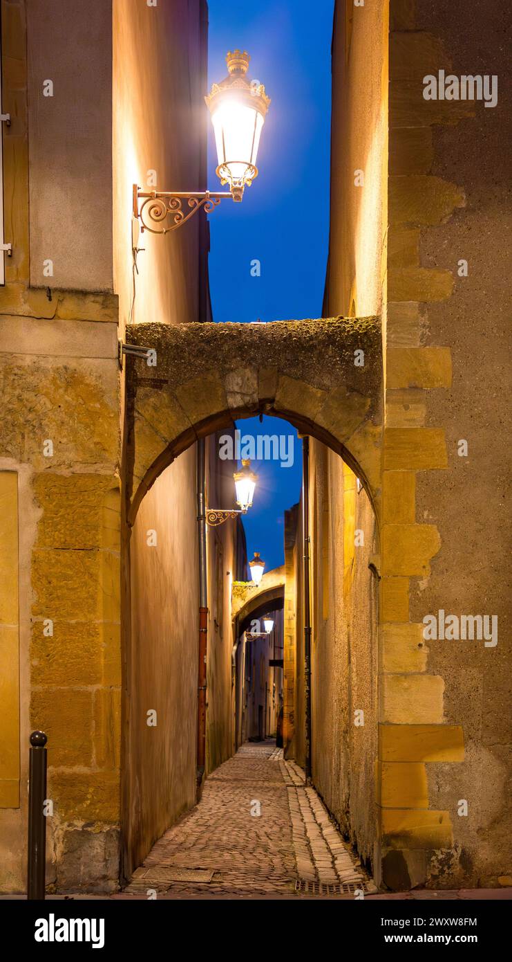 Street view and typical french buildings in the city of Metz, France ...