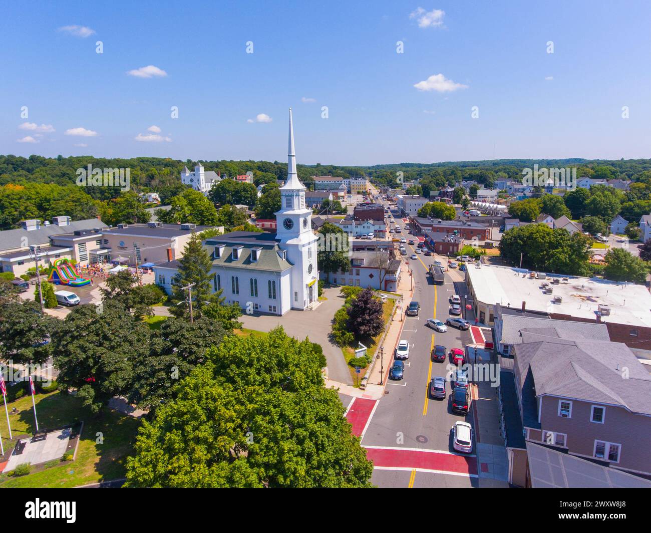 Unitarian Church Marlborough and Town Hall aerial view on Main Street ...