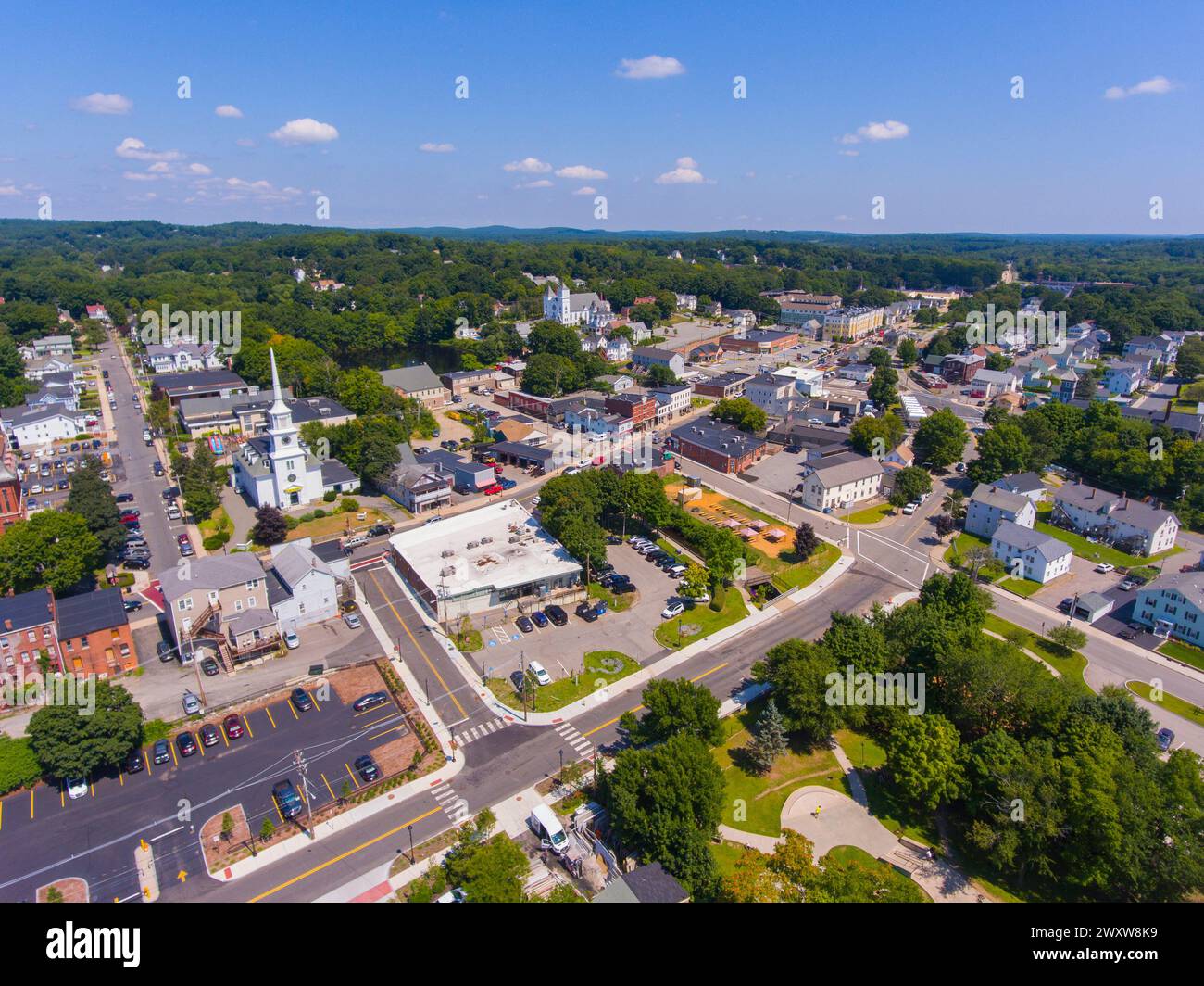 Hudson historic town center aerial view including Unitarian Church ...