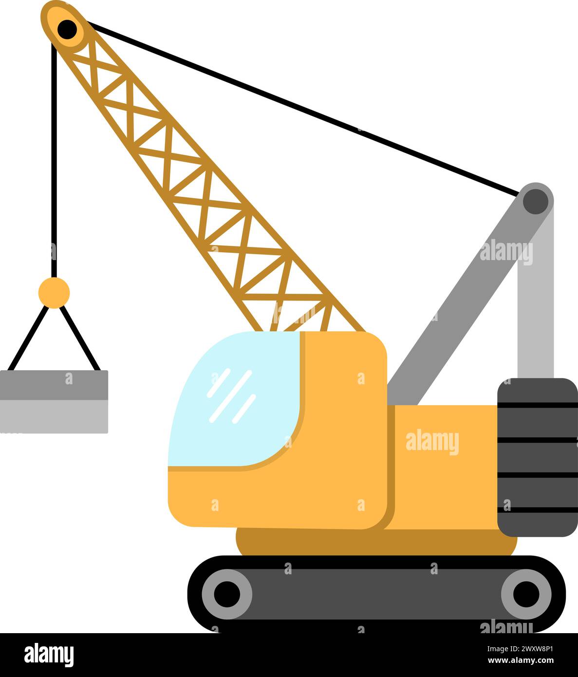 Vector crawler crane with load. Construction site and road work flat ...