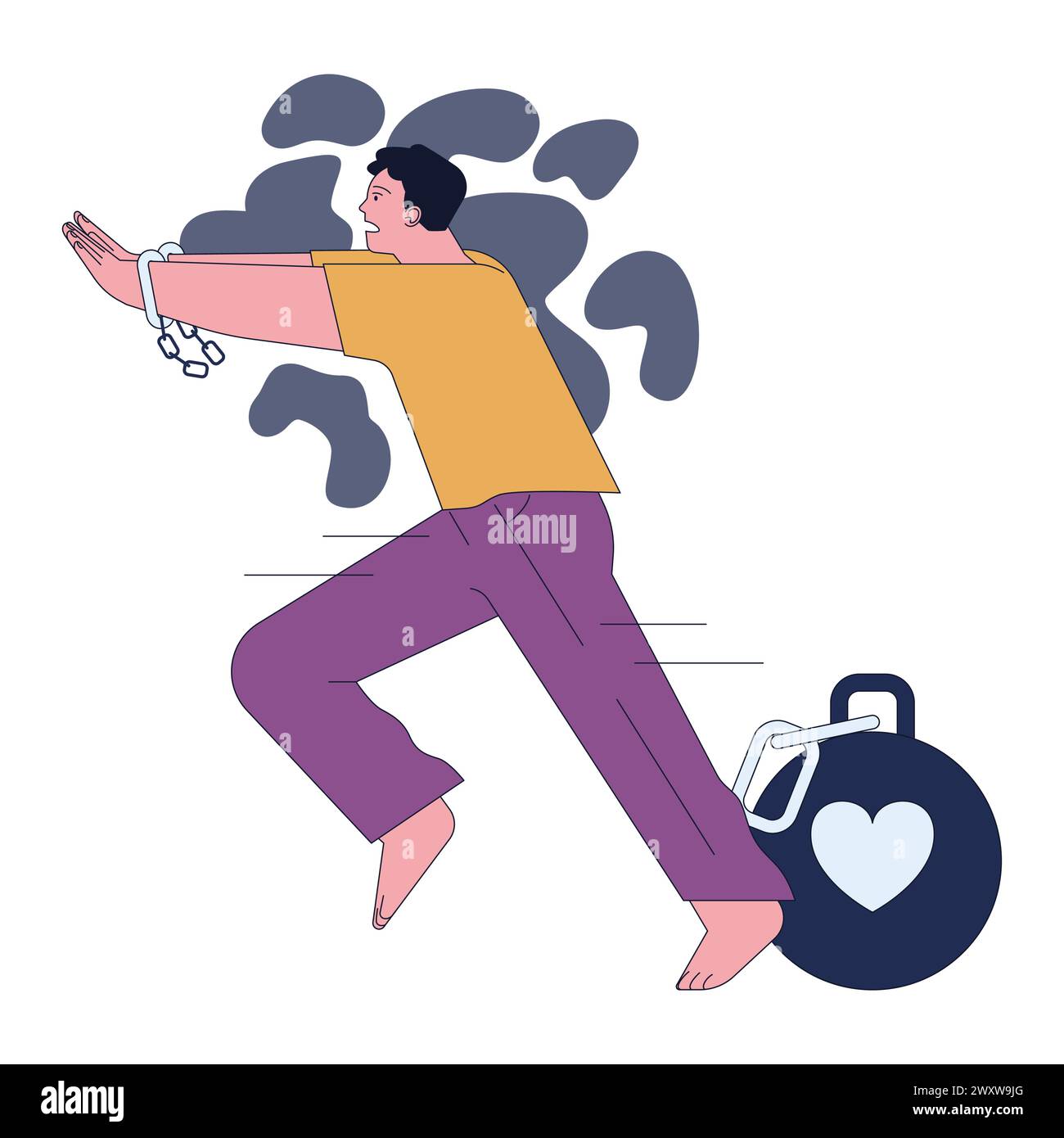 Fear of emotional connection. Young scared or terrified man running ...