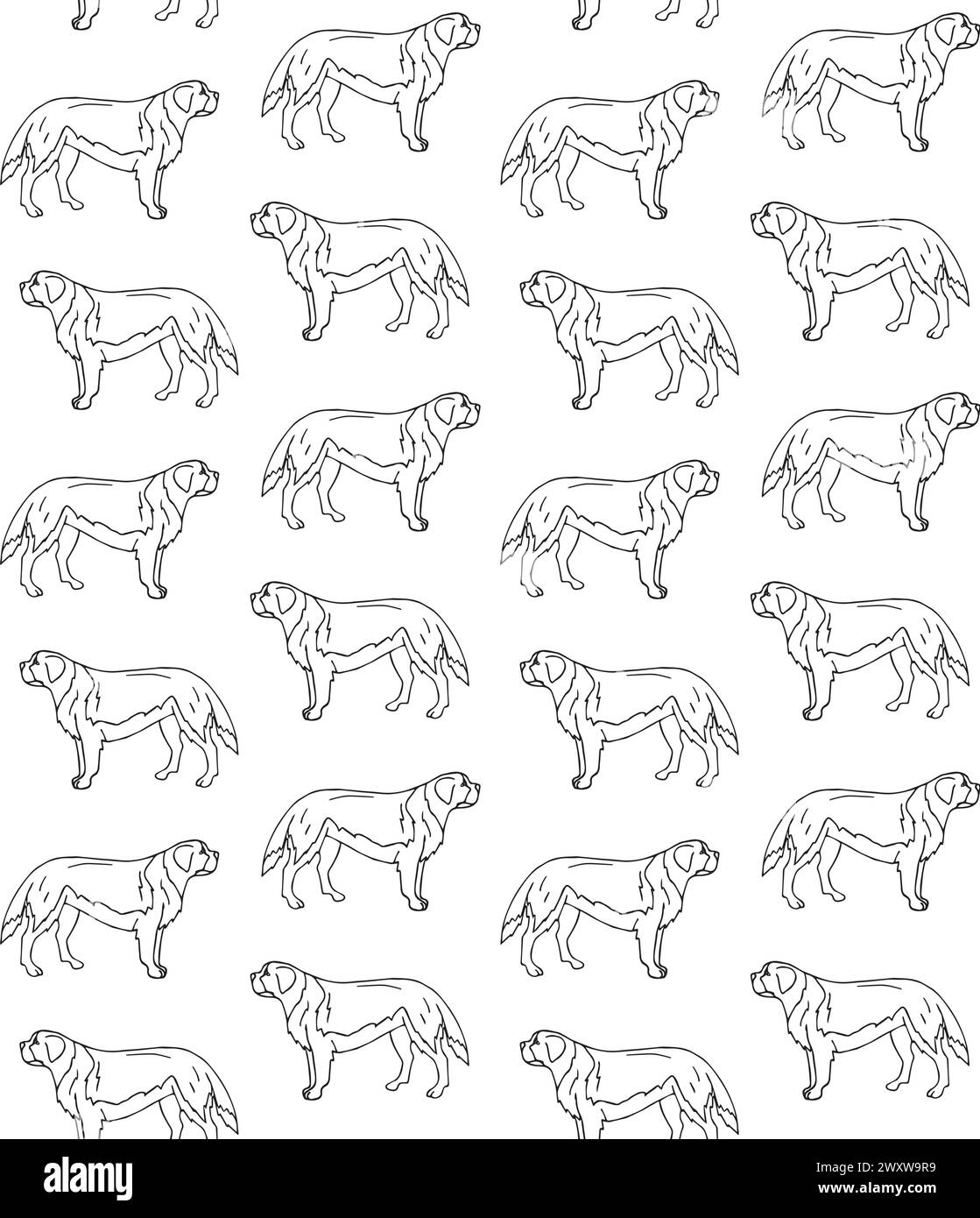 Vector seamless pattern of hand drawn doodle sketch Saint Bernard dog ...