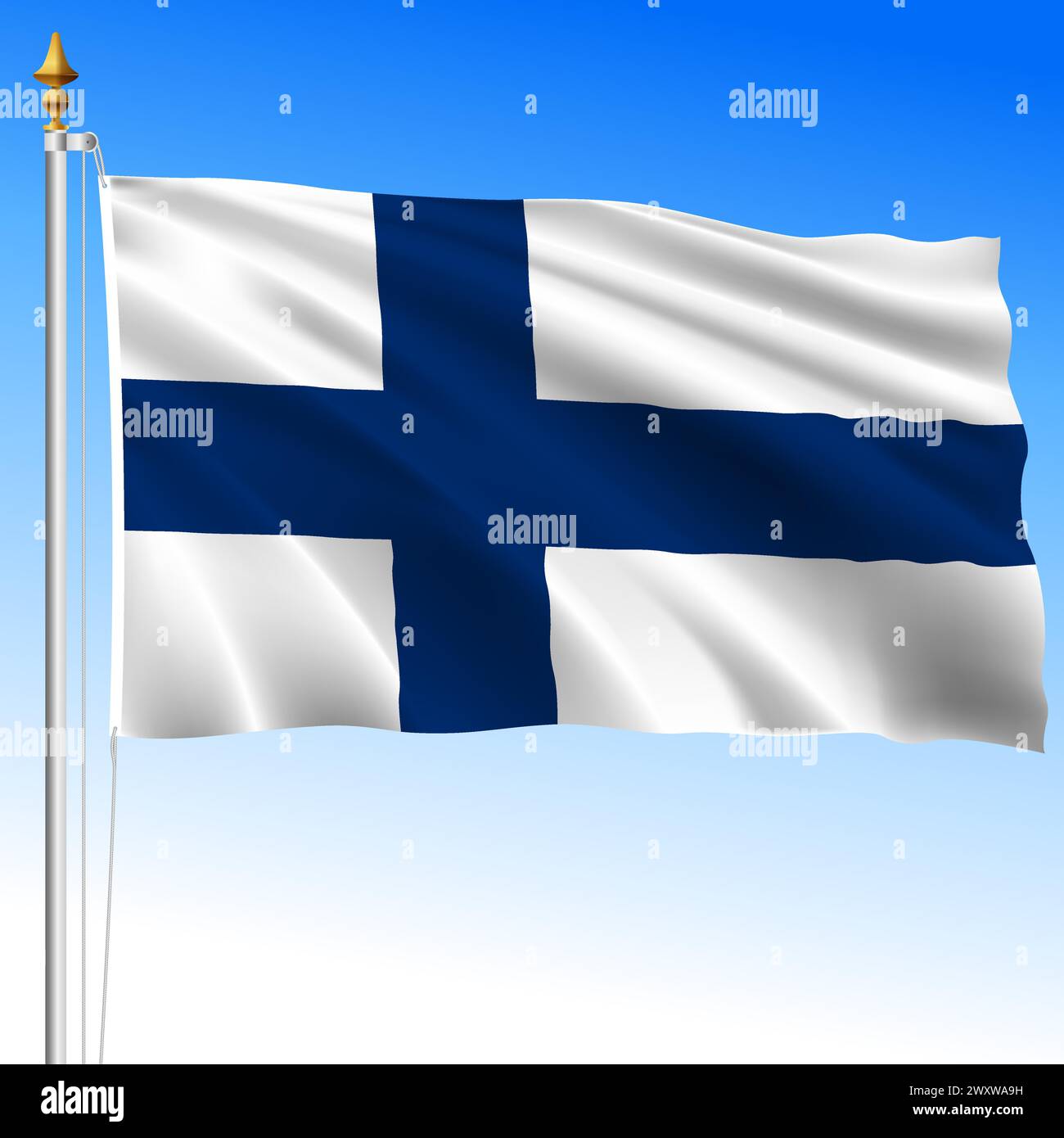 Finland official national waving flag, European Union, vector ...