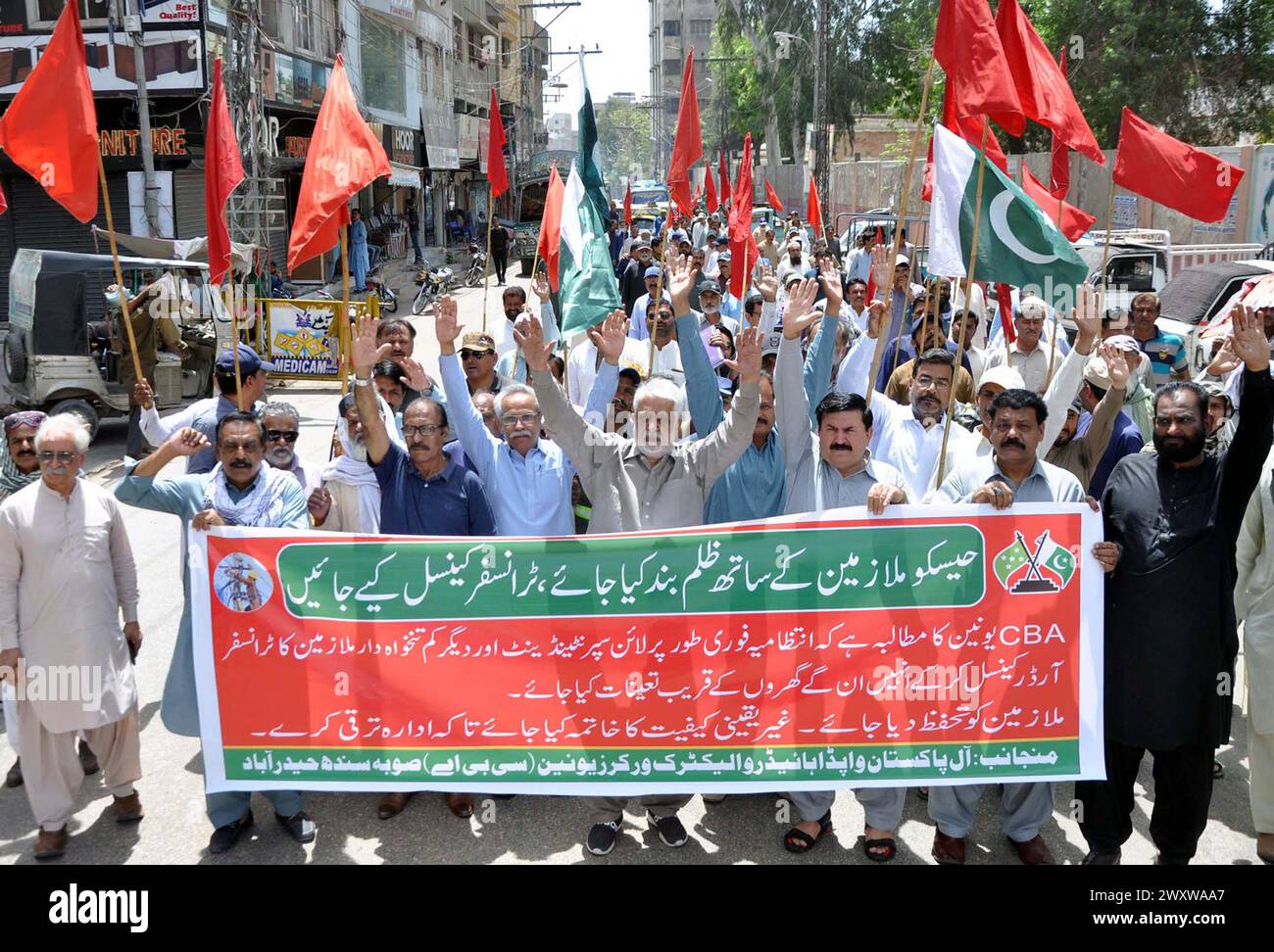 Quetta, April 2, 2024. Members of All Pakistan Wapda Hydro Electric ...