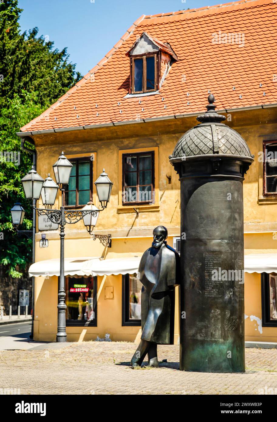 Statue of August Senoa (writer) on the corner of Vlaska Ulica in Zagreb ...