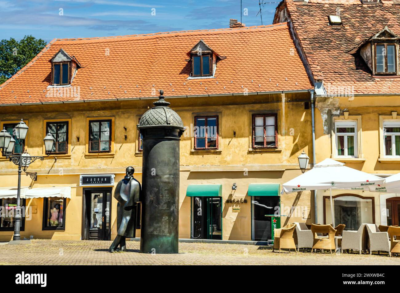 Statue of August Senoa (writer) on the corner of Vlaska Ulica in Zagreb ...