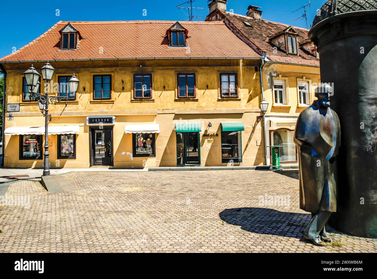 Statue of August Senoa (writer) on the corner of Vlaska Ulica in Zagreb ...