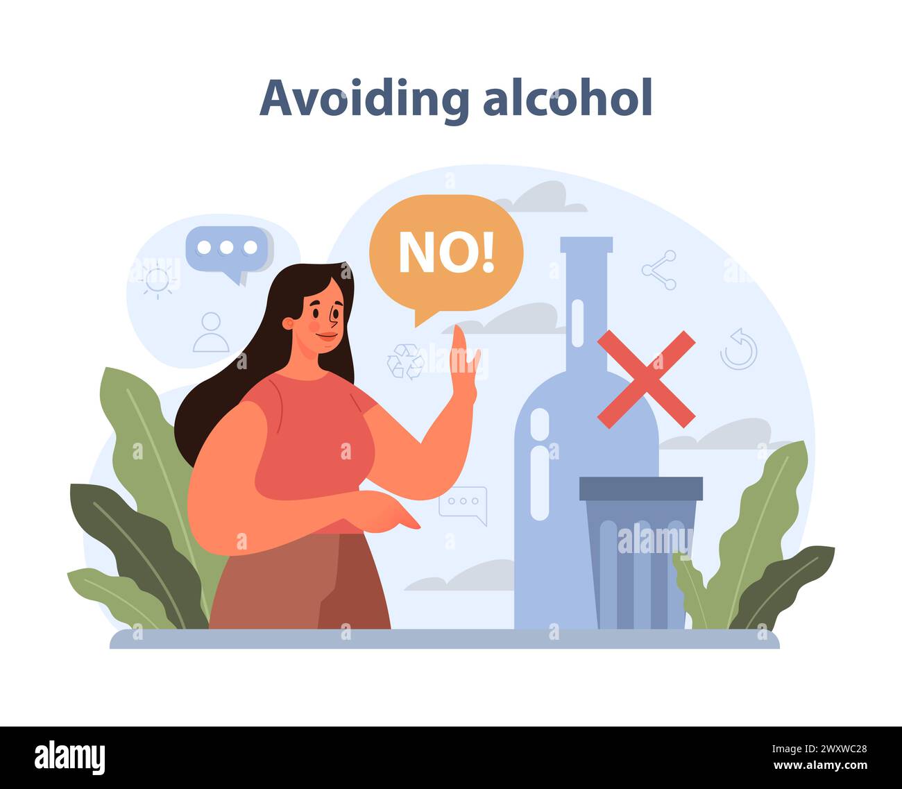 Avoiding Alcohol visual. A person confidently rejects alcohol ...