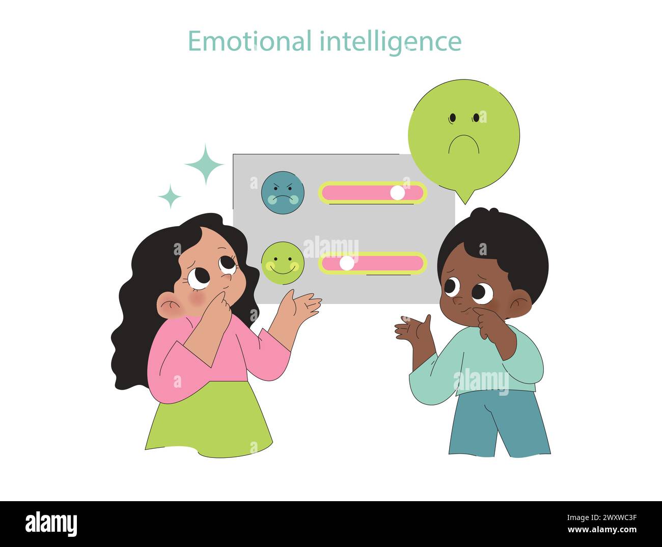 Emotional intelligence concept. Two children learn to understand and ...