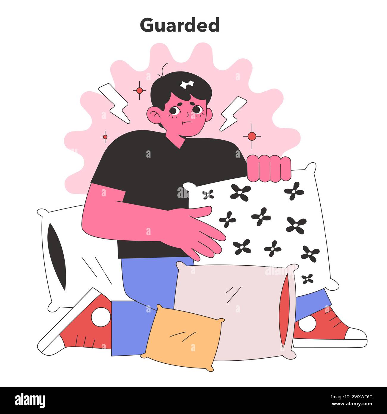 Guarded Personality concept. Illustration of an individual with a ...