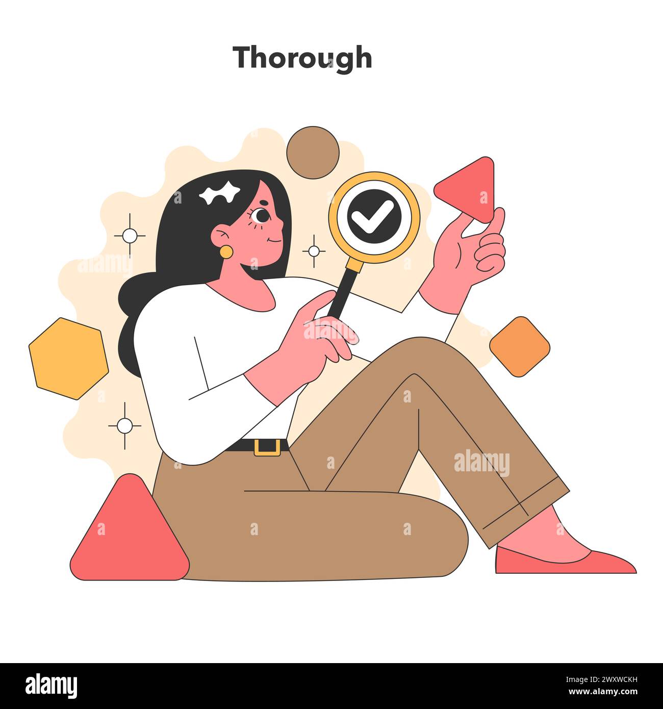 Artistic vector illustration of a person examining details with a ...