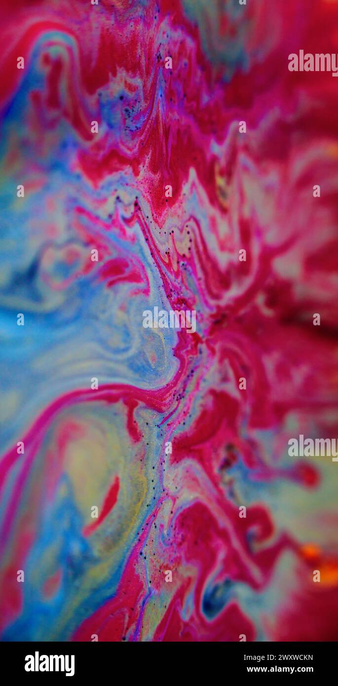 Glitter paint spill. Acrylic mix. Blur pink blue white color shimmering ...