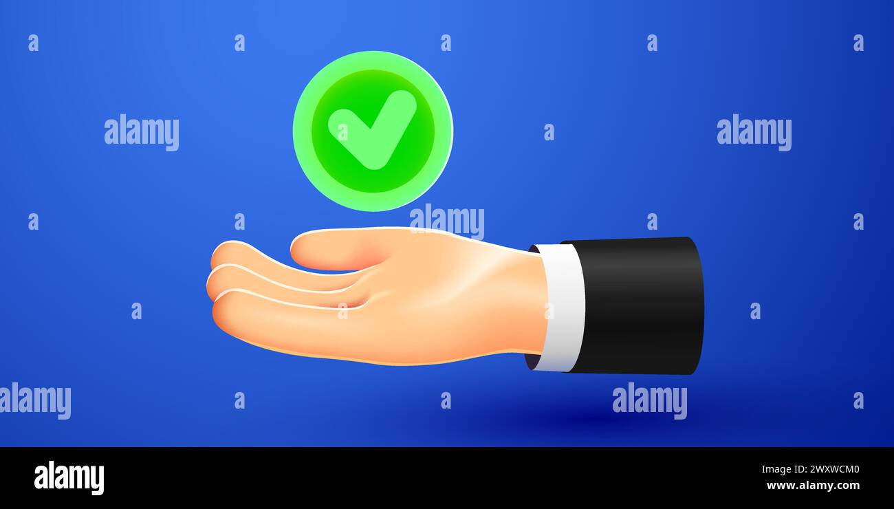 Hand holding approve sign. Green tick. Vector illustration Stock Vector ...