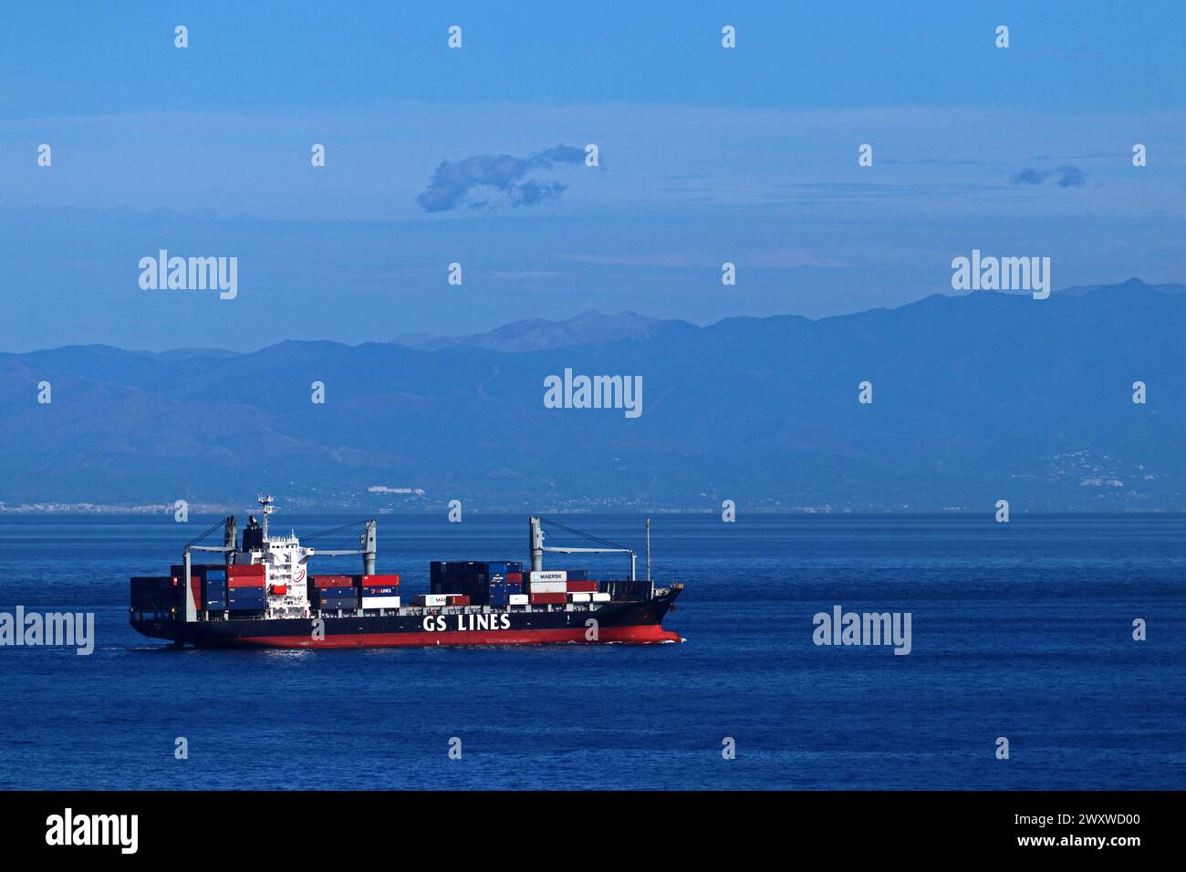 G S Lines container ship MV Raquel S in Strait of Gibraltat Stock Photo ...