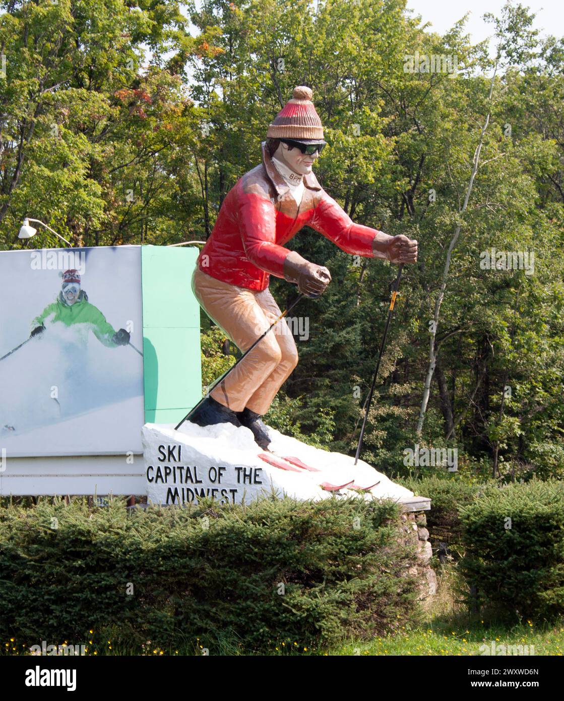Large Ski Bum Statue in Bessemer, Michigan Stock Photo - Alamy