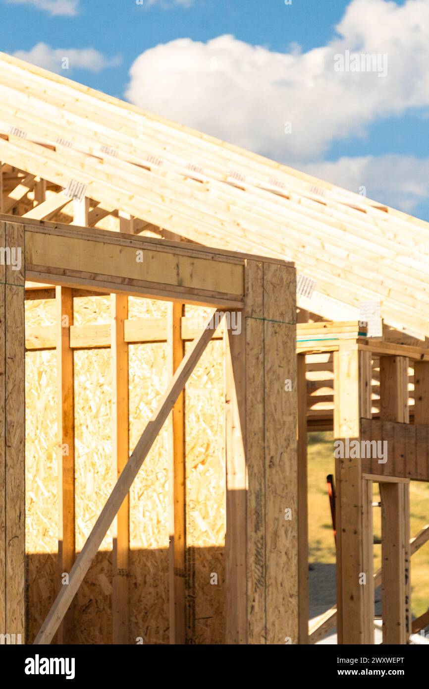 Suburban Single-Family House Construction: Framing Stage Progress Stock ...