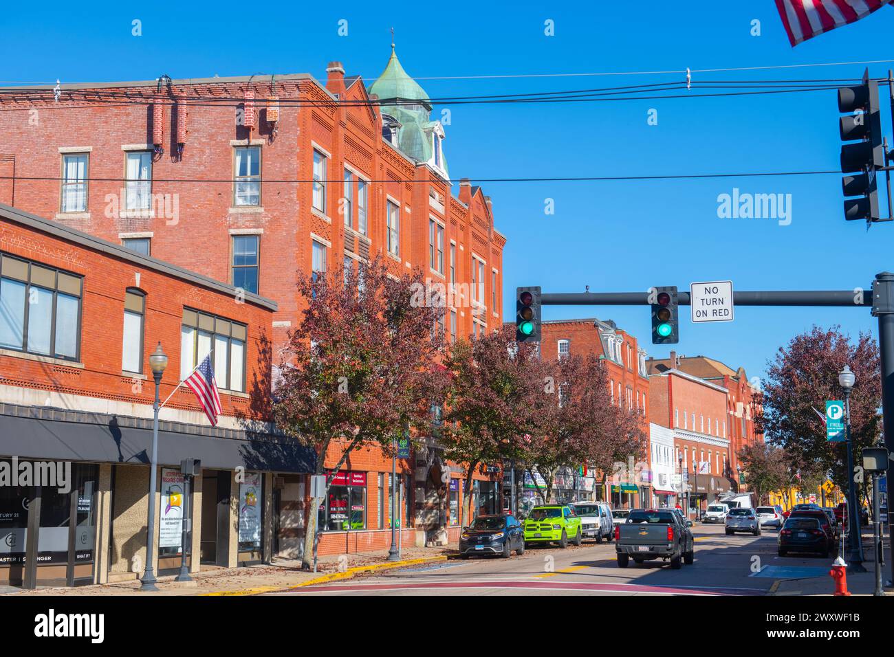 Historic commercial buildings on Main Street in historic town center of ...