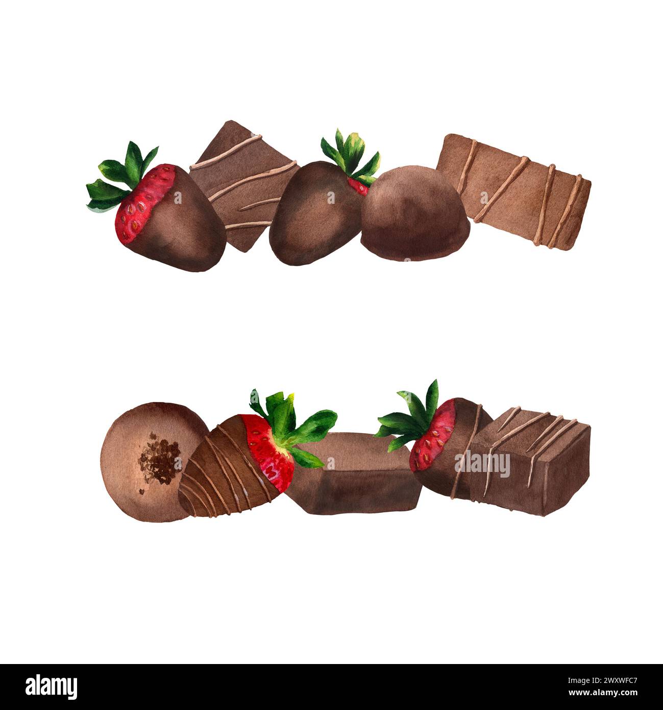 Clipart of chocolate candies and chocolate-covered strawberries drawn ...