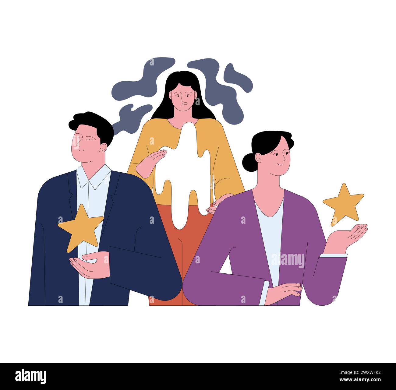 Fear of being unappreciated. Young scared woman standing alone ...