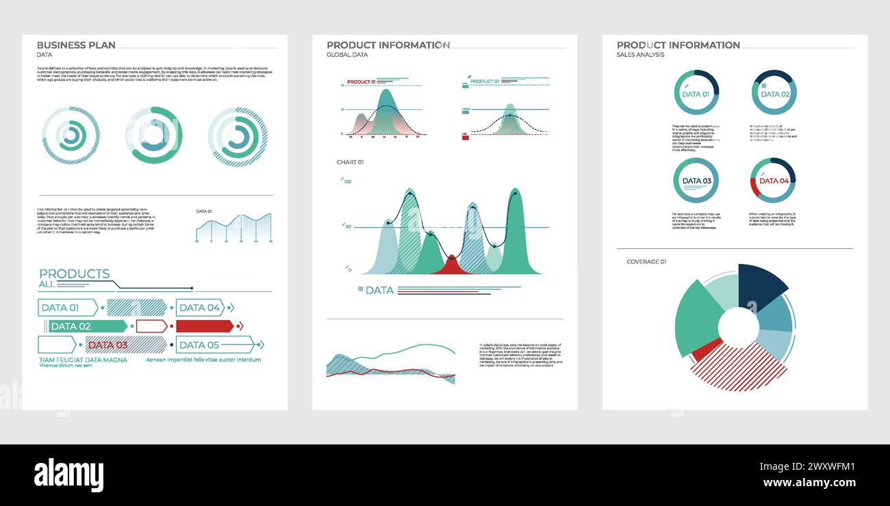 Modern business elements charts in color. Vector illustration Stock ...