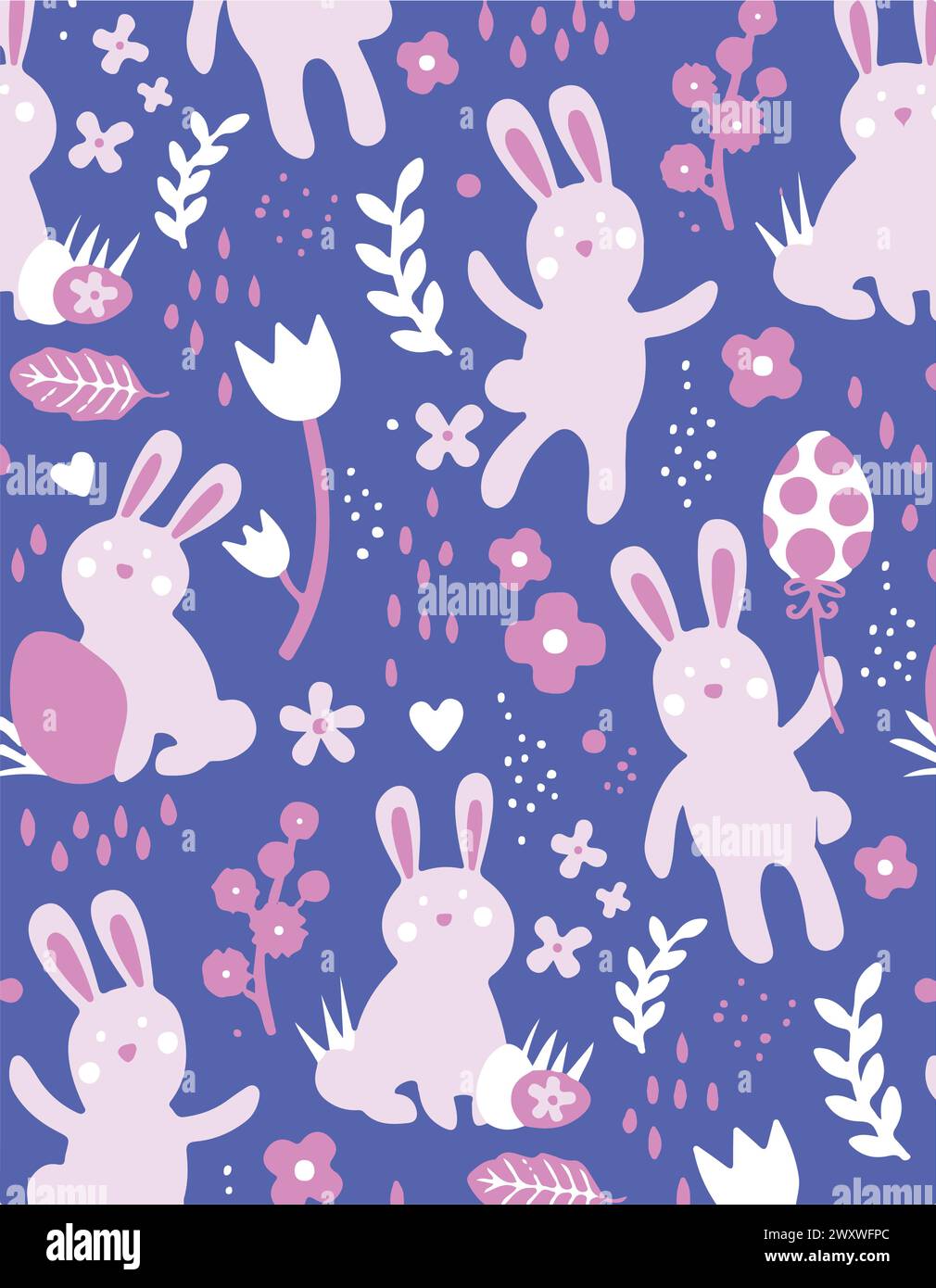 Seamless pattern with flowers and leaves and cute bunnies. Vector file ...