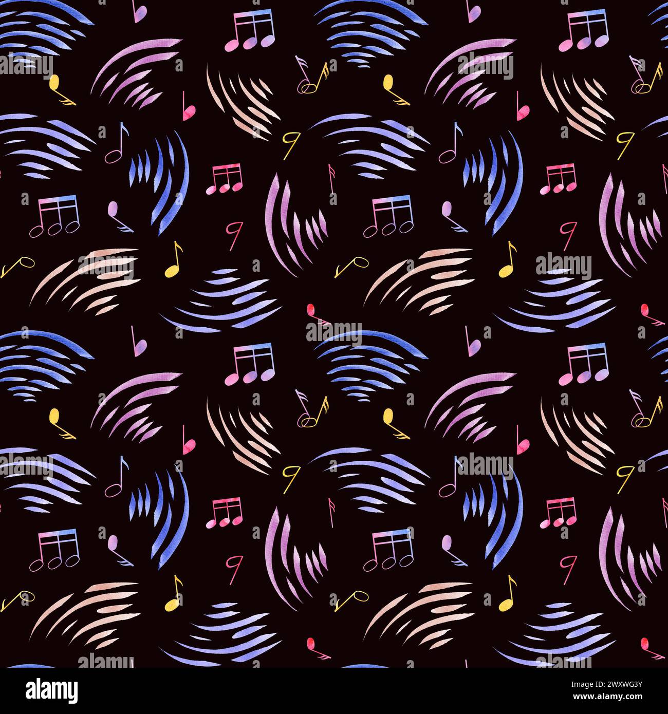 Seamless pattern with abstract music waves and music notes ...
