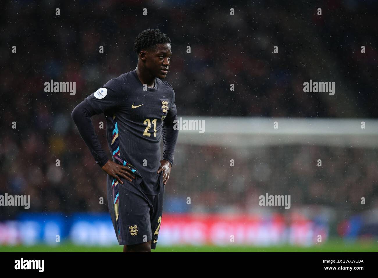 LONDON, UK - 26th Mar 2024: Kobbie Mainoo of England looks on during ...