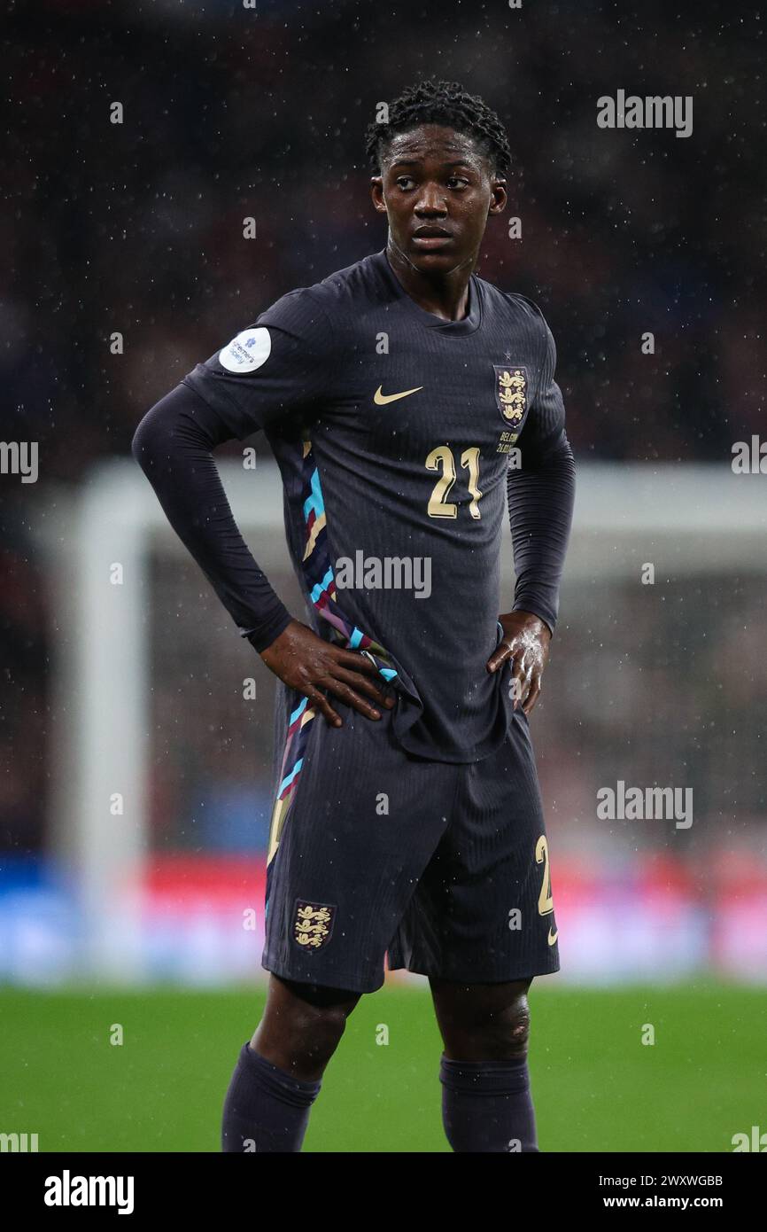 LONDON, UK - 26th Mar 2024: Kobbie Mainoo of England looks on during ...