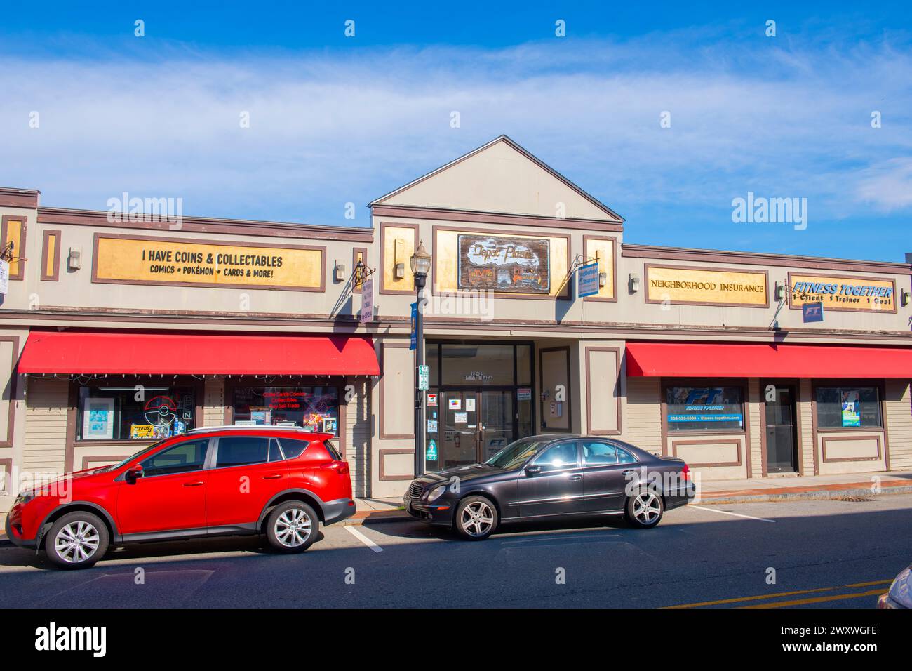 Historic commercial buildings on Main Street in historic town center of ...