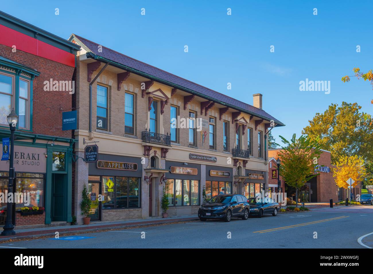 Historic commercial buildings on Main Street in historic town center of ...
