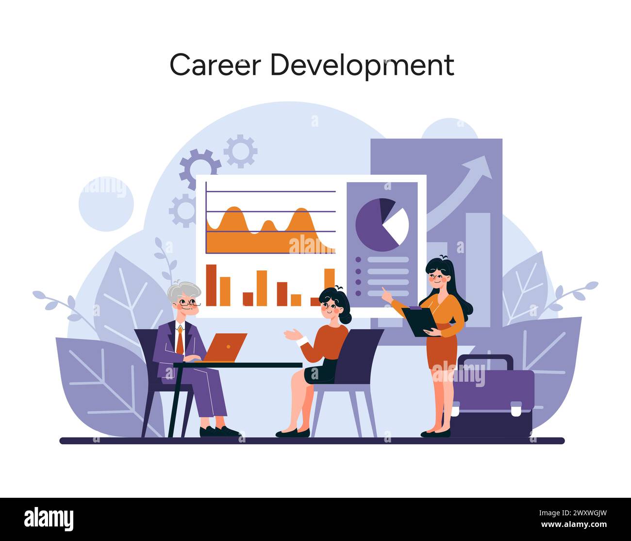 Career Development concept. A professional team analyzes data and strategizes for career ...