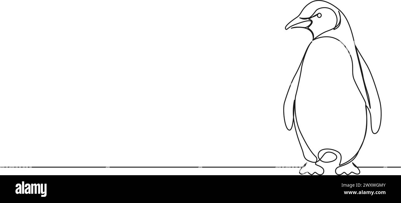 continuous single line drawing of penguin, line art vector illustration ...