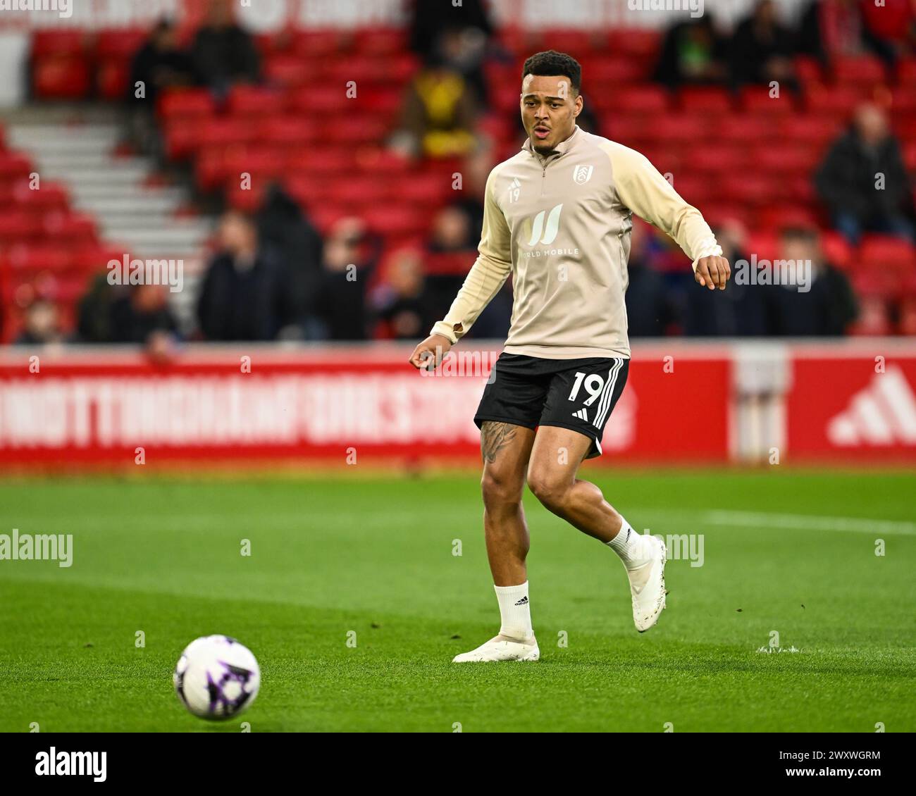 Rodrigo Muniz of Fulham during the pre-game warmup ahead of the Premier ...