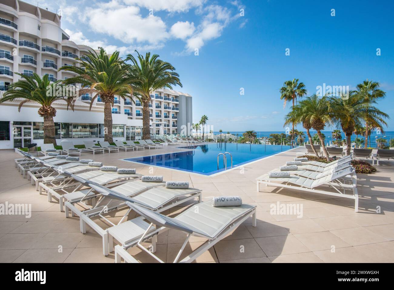 View of the swimming pool of a hotel in the Canary Islands Stock Photo ...