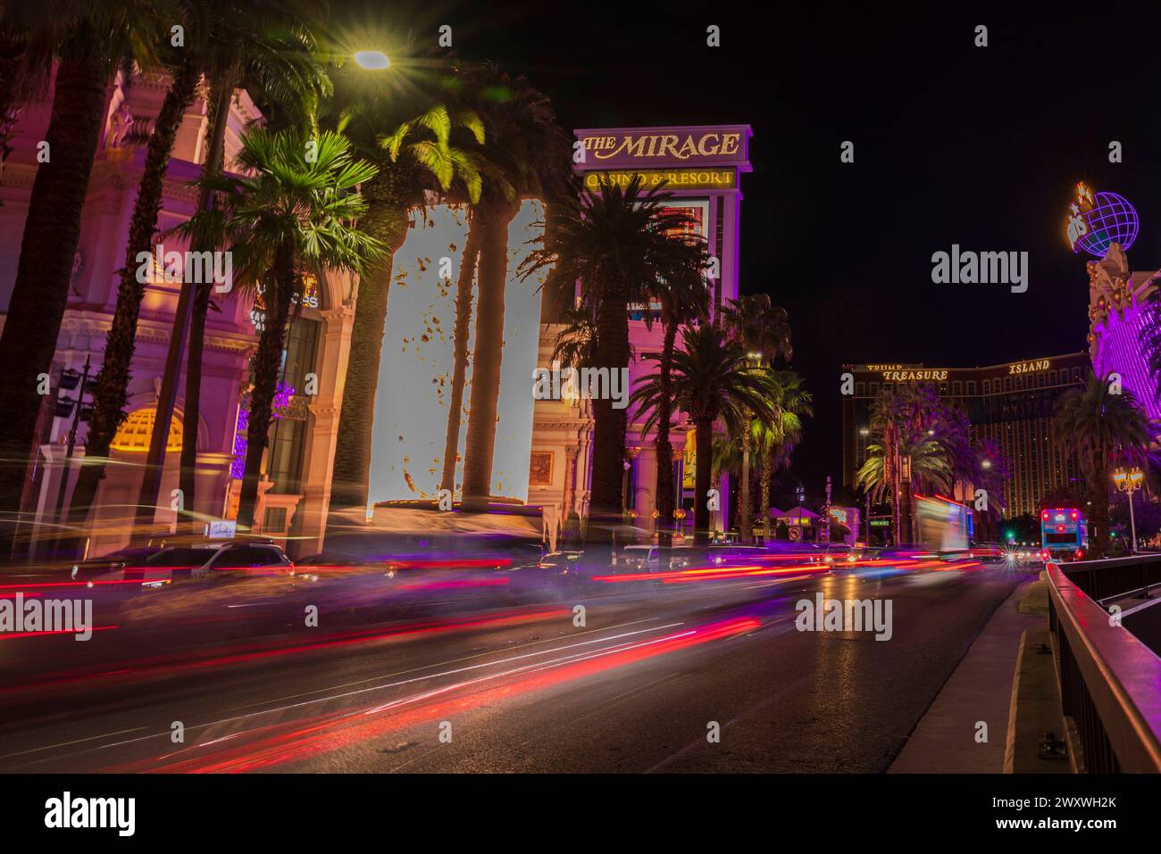Night panorama of the Las Vegas skyline, featuring dynamic streaks of ...
