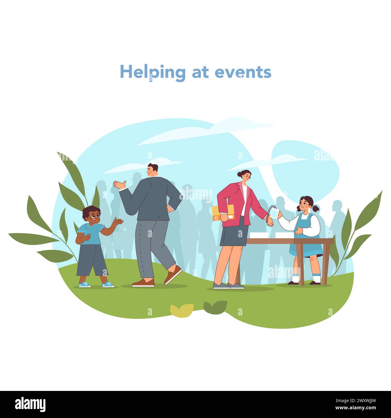 Community engagement concept. Eager young volunteers facilitate and ...