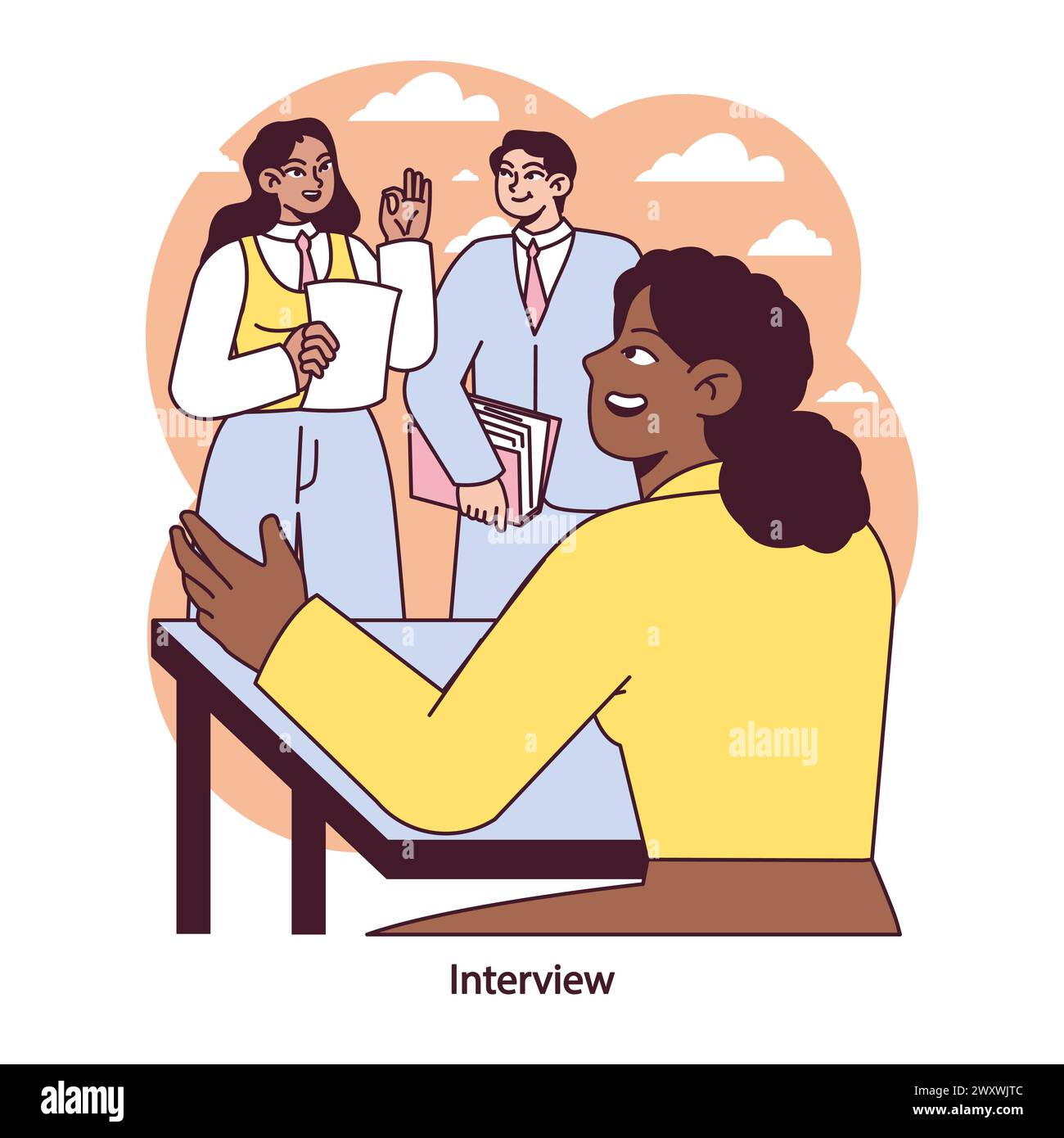 Interview preparation scene. Candidate engaged in discussion with ...