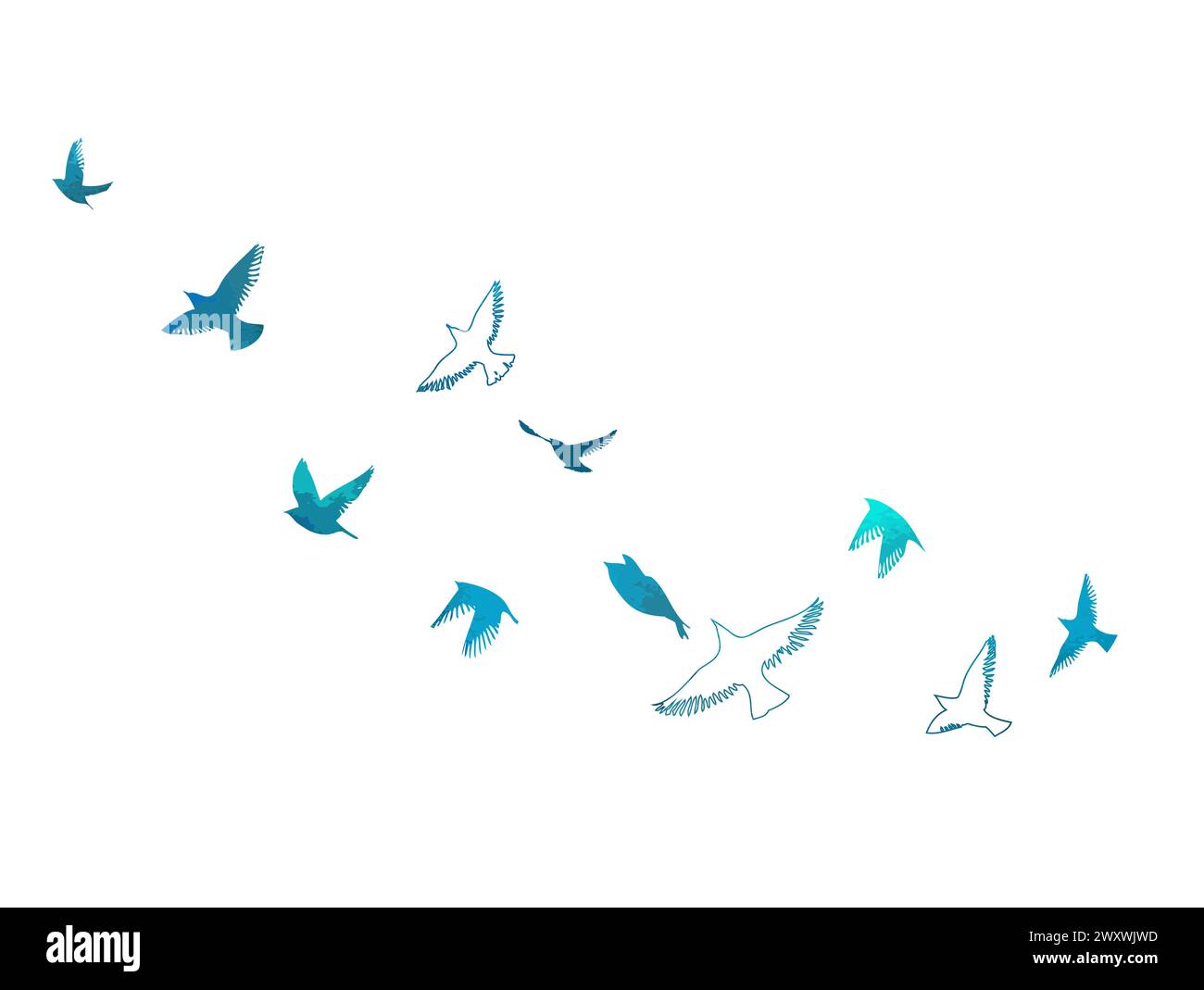A flock of blue watercolor flying birds. hand drawing. Not AI, Free ...