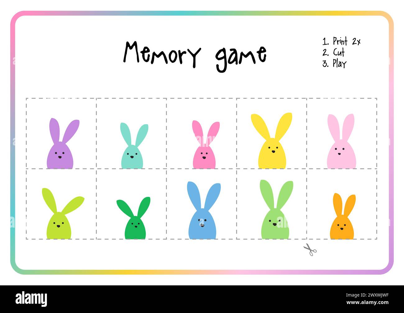 Play memory game. Easter bunny family. Printable. Print, cut, play ...