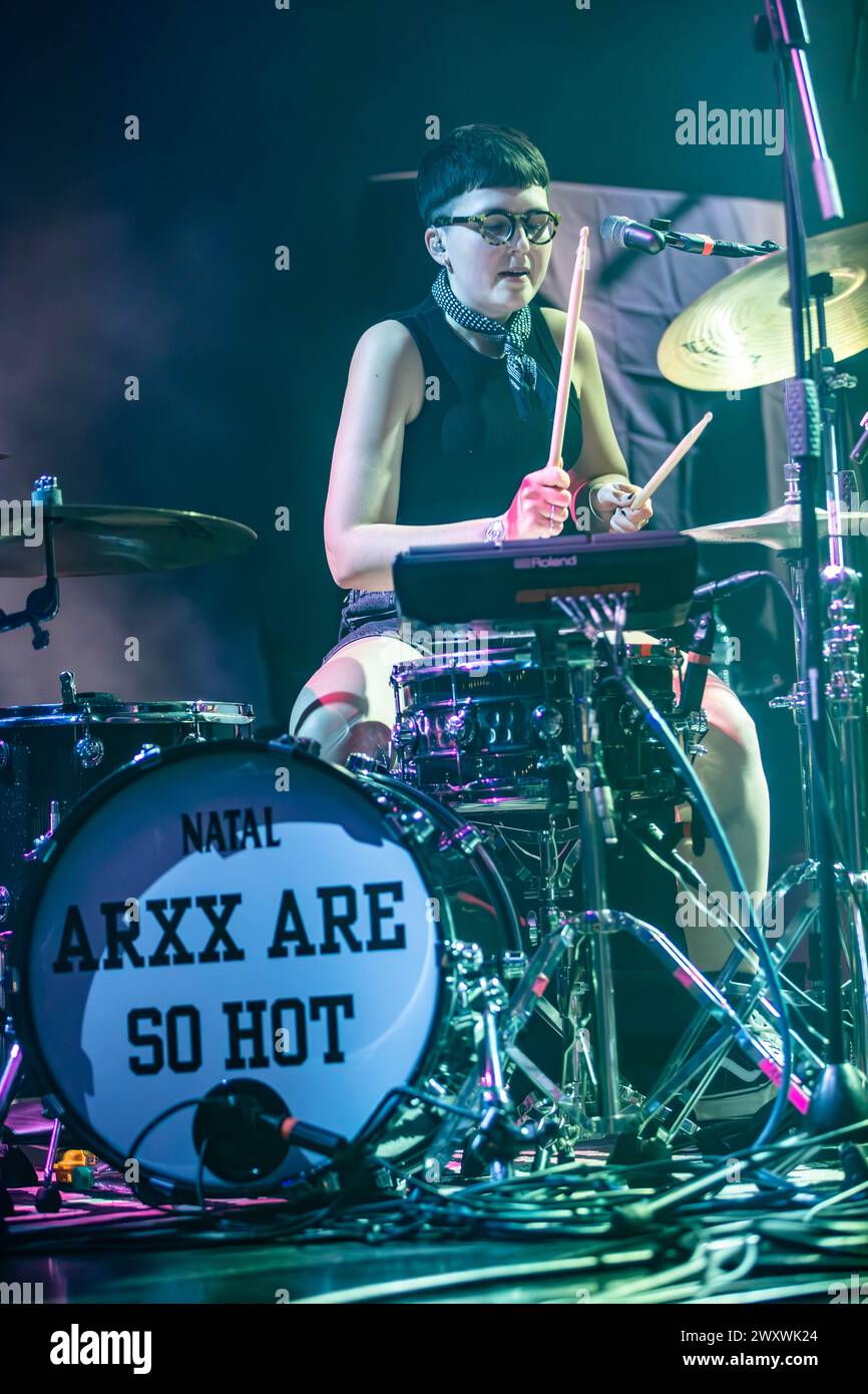 Milan Italy. 01th Apr 2024. The English duo ARXX performs live on stage ...