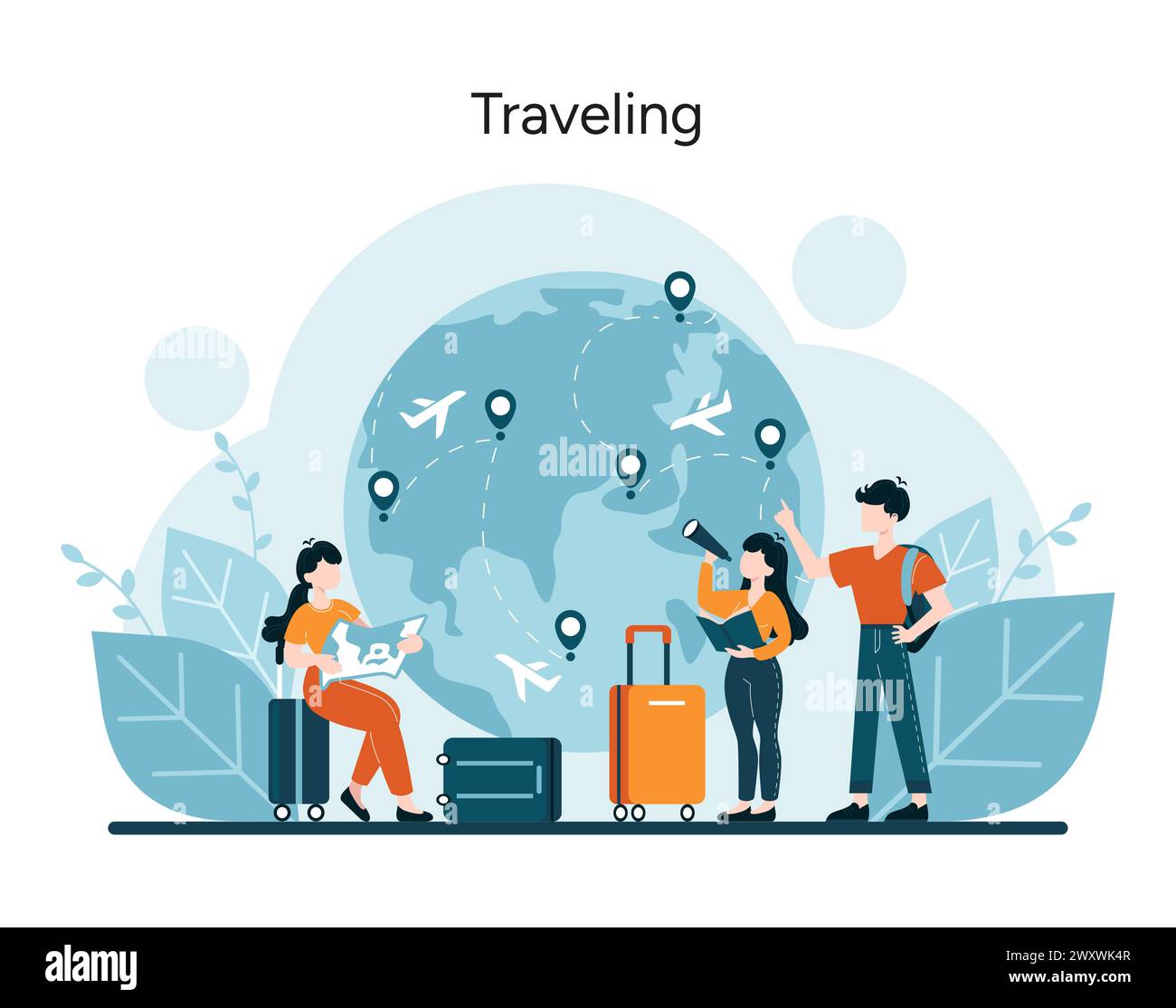 Global Travel concept. Family prepares for a journey around the world ...