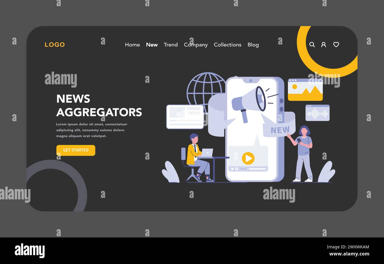 News Aggregators web or landing page. Centralized content curation from ...