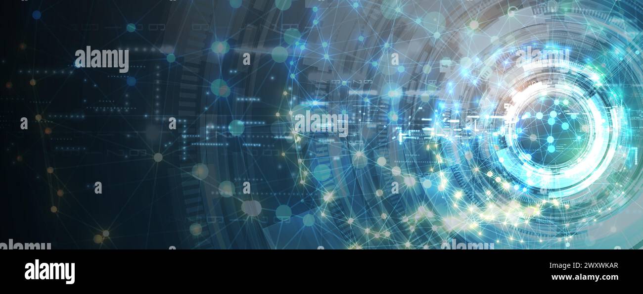 Abstract Artificial intelligence. Cloud computing. Machine learning. Technology web background ...