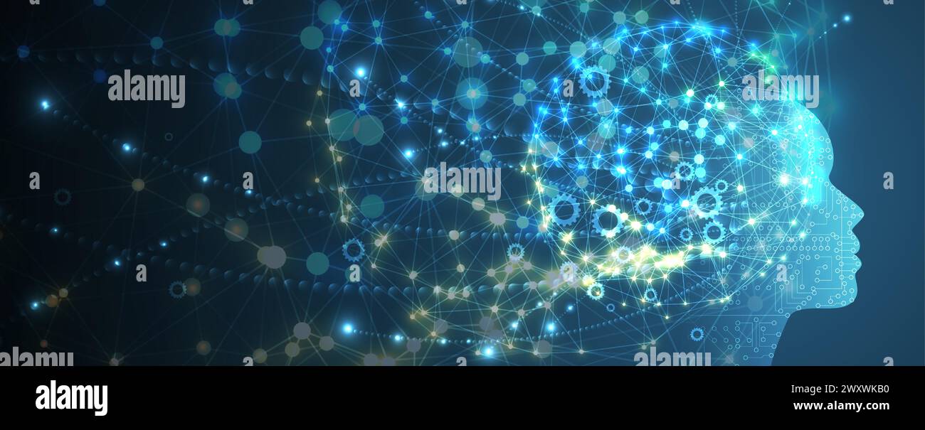 Abstract Artificial intelligence. Cloud computing. Machine learning. Technology web background ...