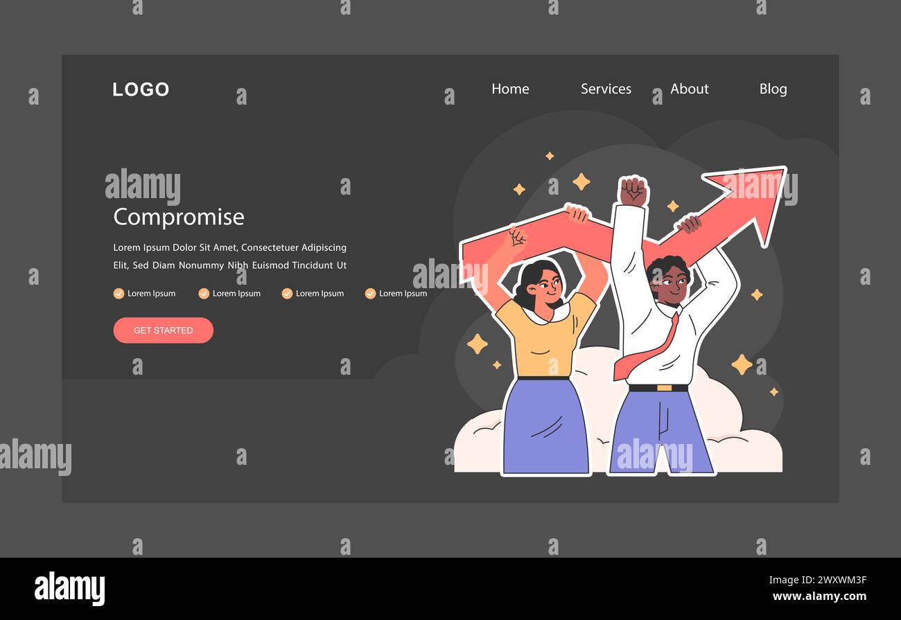 Participation dark or night mode web, landing. Employees team uplifts a ...