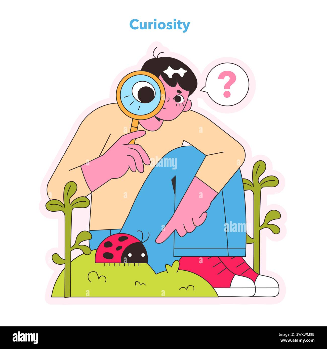 A youthful explorer delves into the wonders of nature, magnifying glass ...